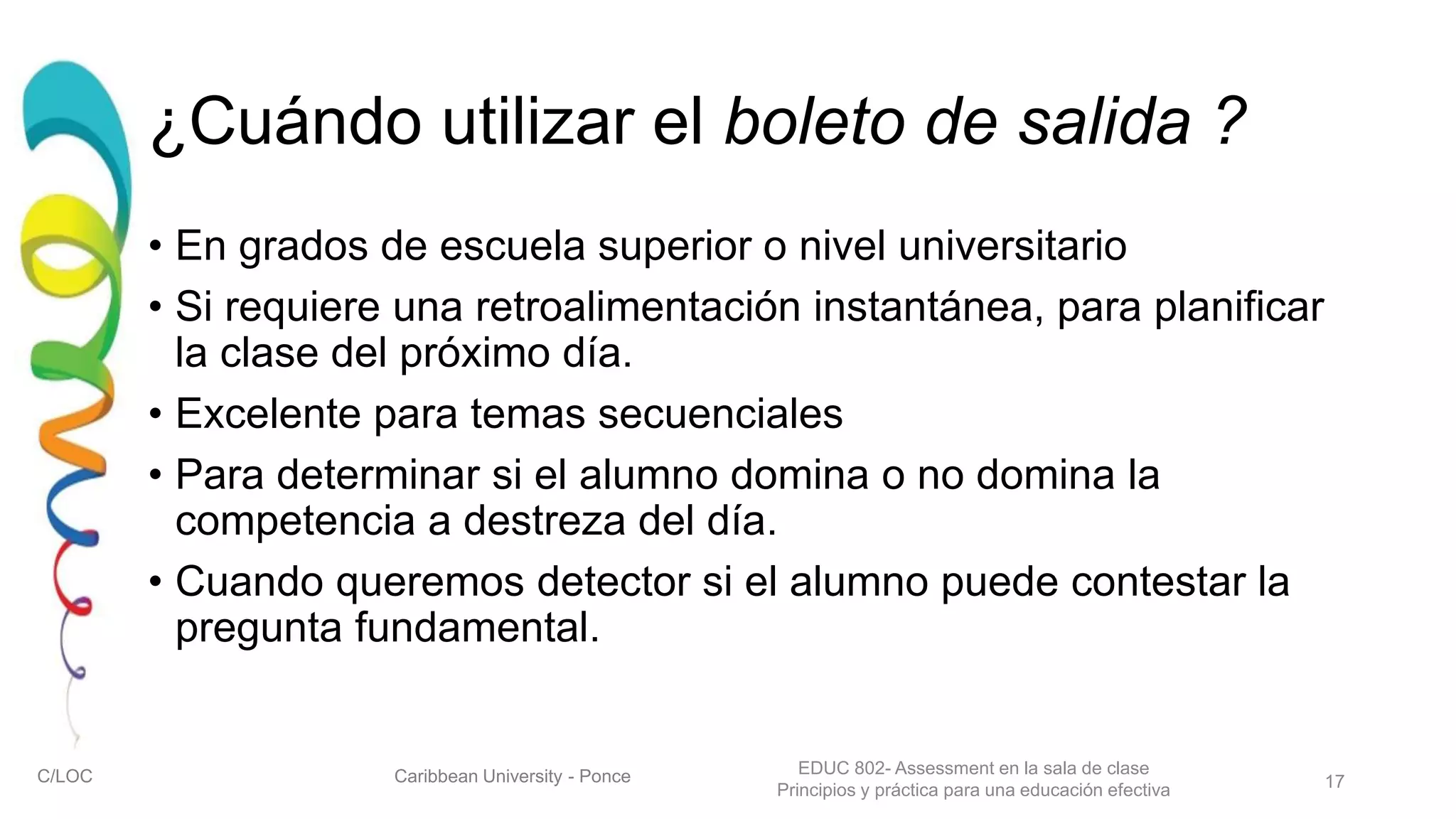 Assessment: boleto de salida | PPTX