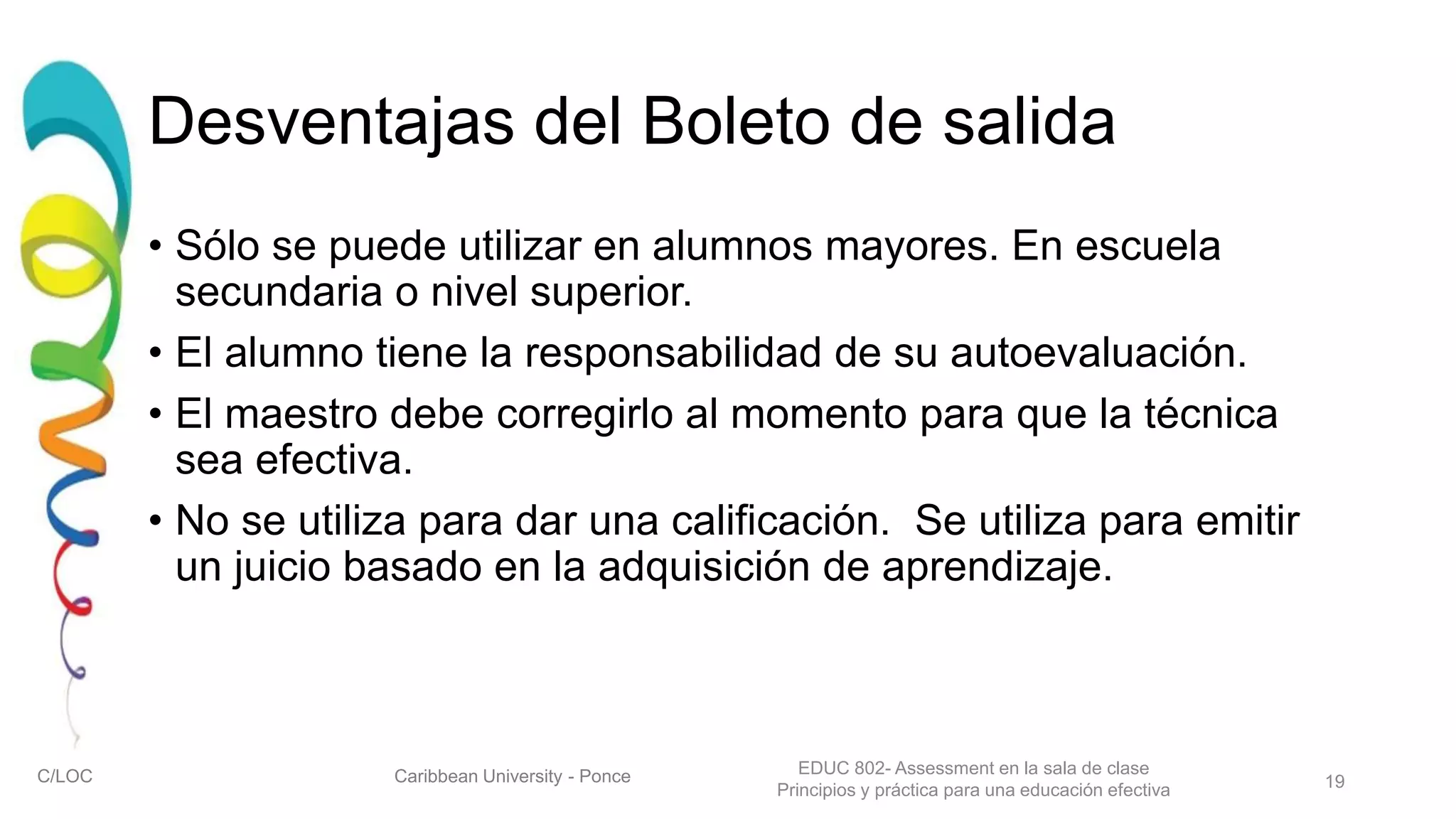Assessment: boleto de salida | PPTX