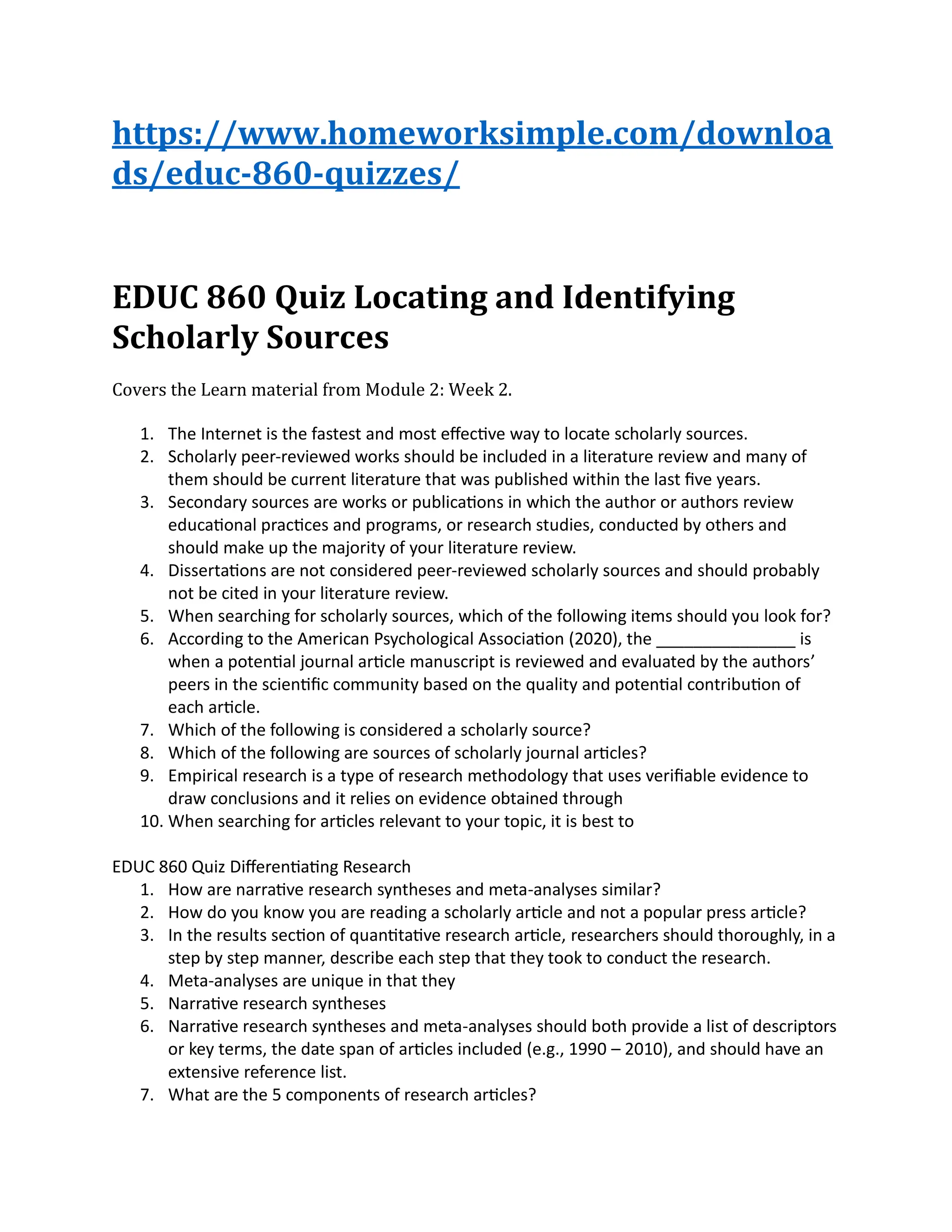 EDUC 860 Quiz Liberty University Homeworksimple.com.docx
