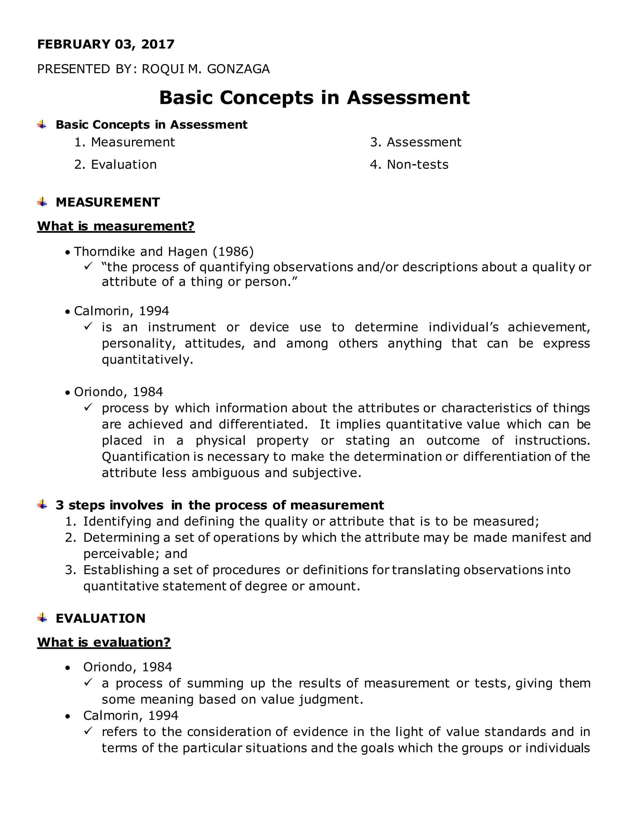 Basic concepts in Assessments (Educ 9) | DOCX