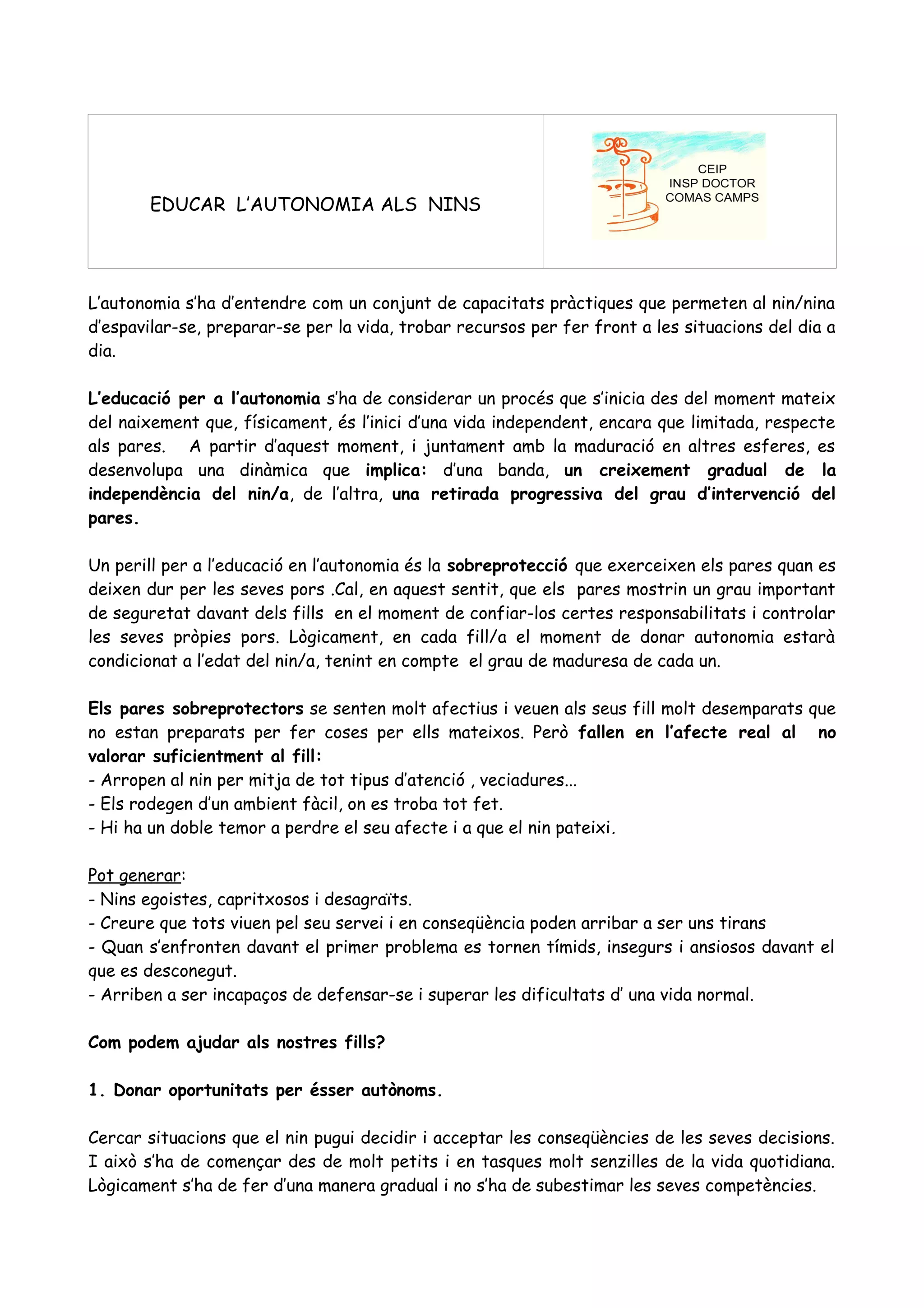 Educar l'autonomia | PDF