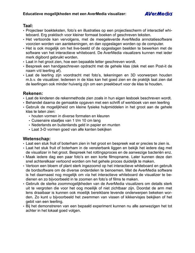 Educatieve toepassingen van een AVerMedia visualizer | PDF