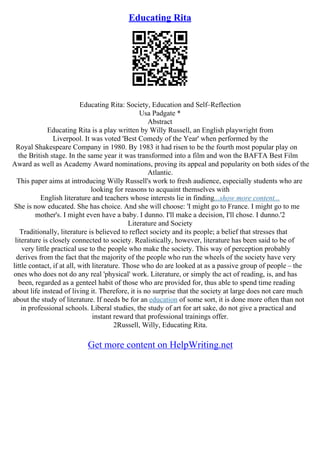 Educating Rita Essay | PDF