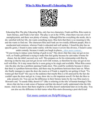 Educating Rita Essay | PDF