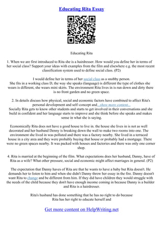 Educating Rita Essay | PDF
