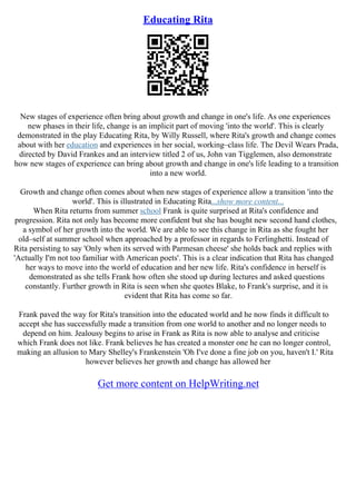 Educating Rita Essay | PDF
