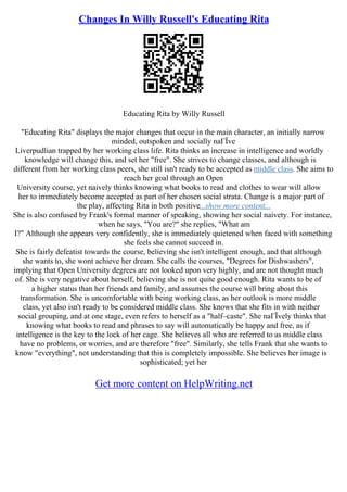 Educating Rita Essay | PDF