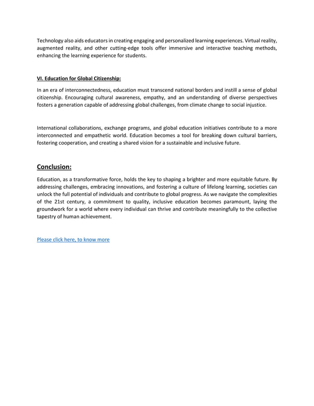 Transformative Education: Nurturing Minds, Shaping Futures | PDF