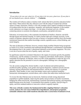Education System Of Pakistan Hurdles And Way Forward Docx