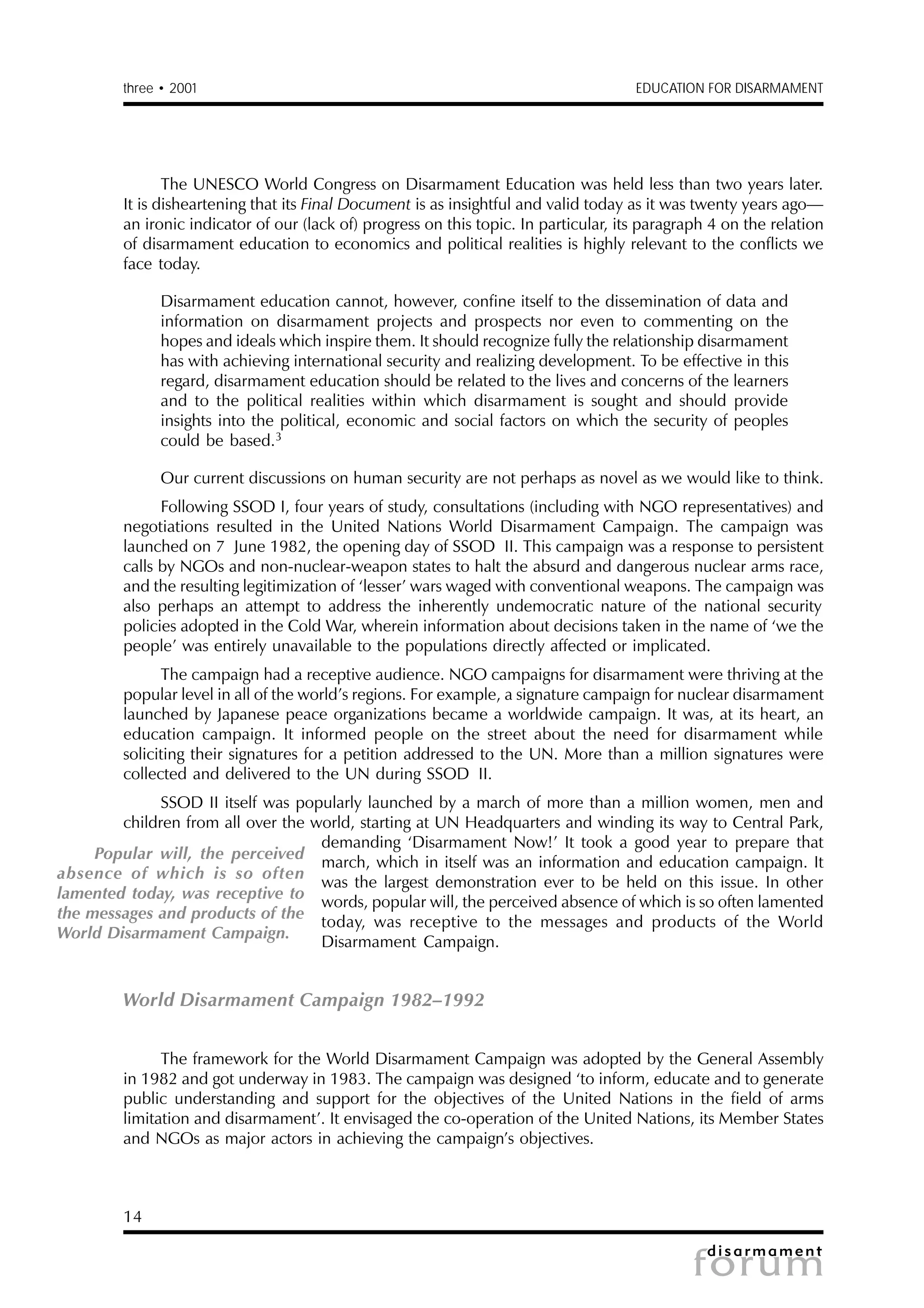 A developmental approach to education for disarmament. | PDF