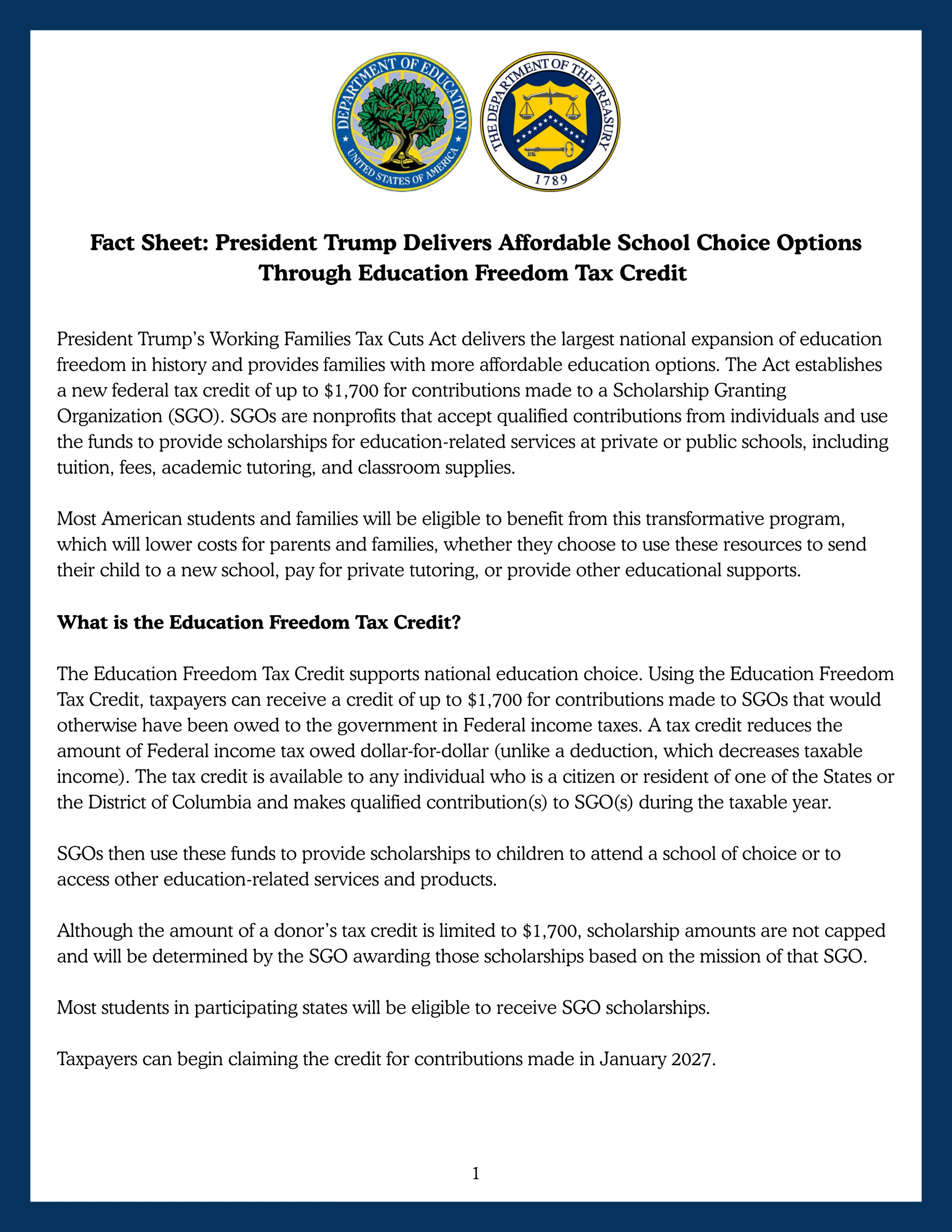 U.S. Departments of Education and Treasury fact sheet | PDF