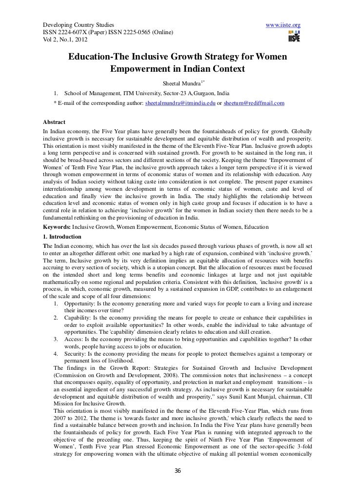 Education the inclusive growth strategy for women empowerment in indi…