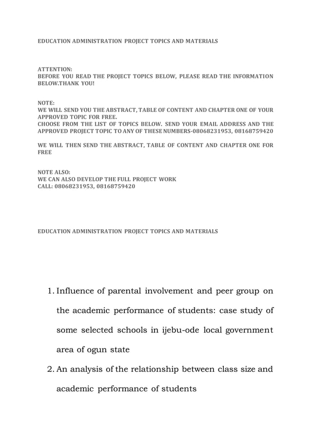 Education administration project topics and materials | DOCX