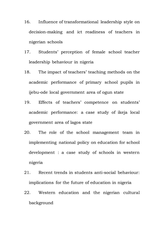 Education administration project topics and materials | DOCX