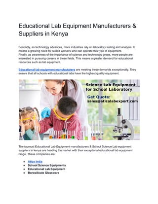 Educational Lab Equipment Supplier In Kenya | PDF