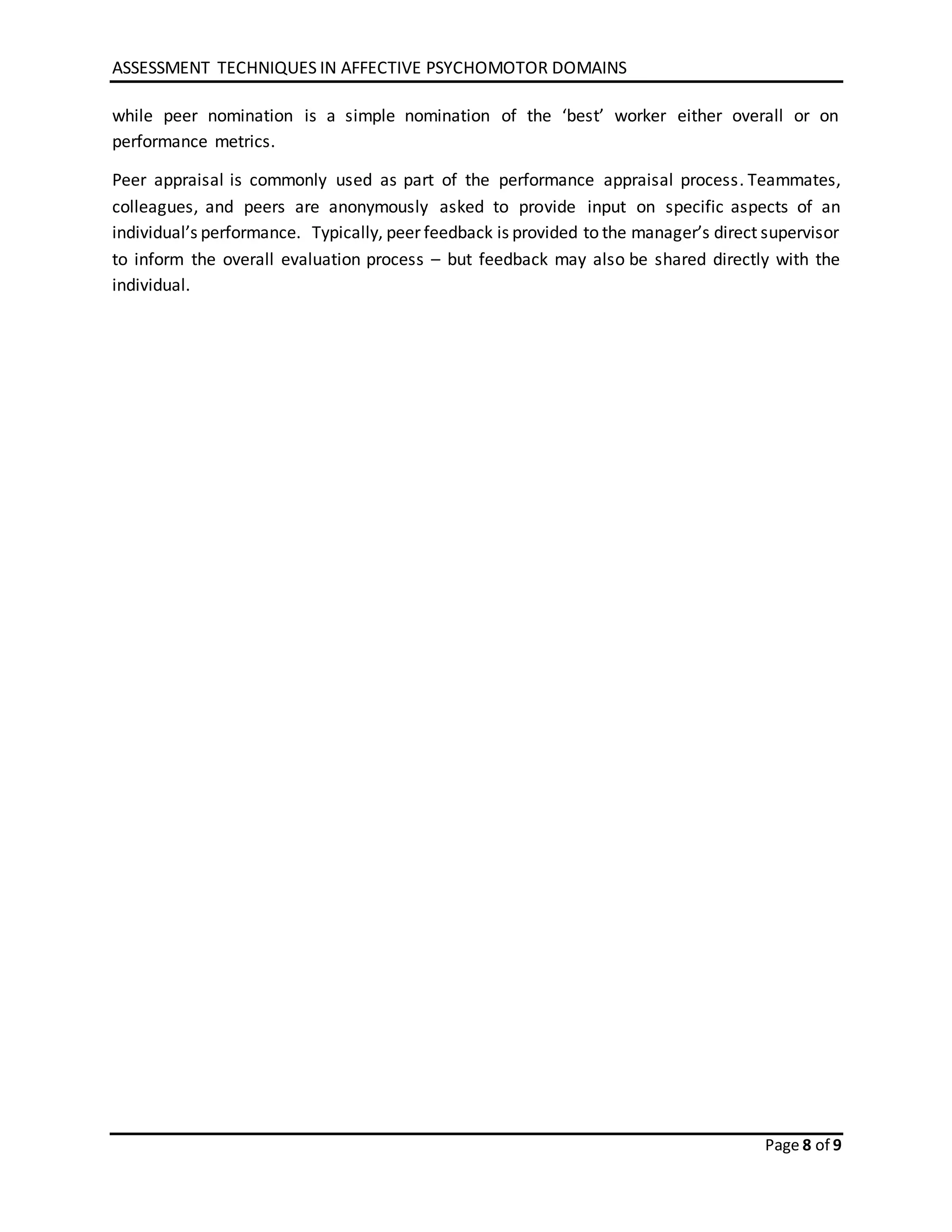 Assessment Techniques in Affective and Psychomotor Domain | DOCX