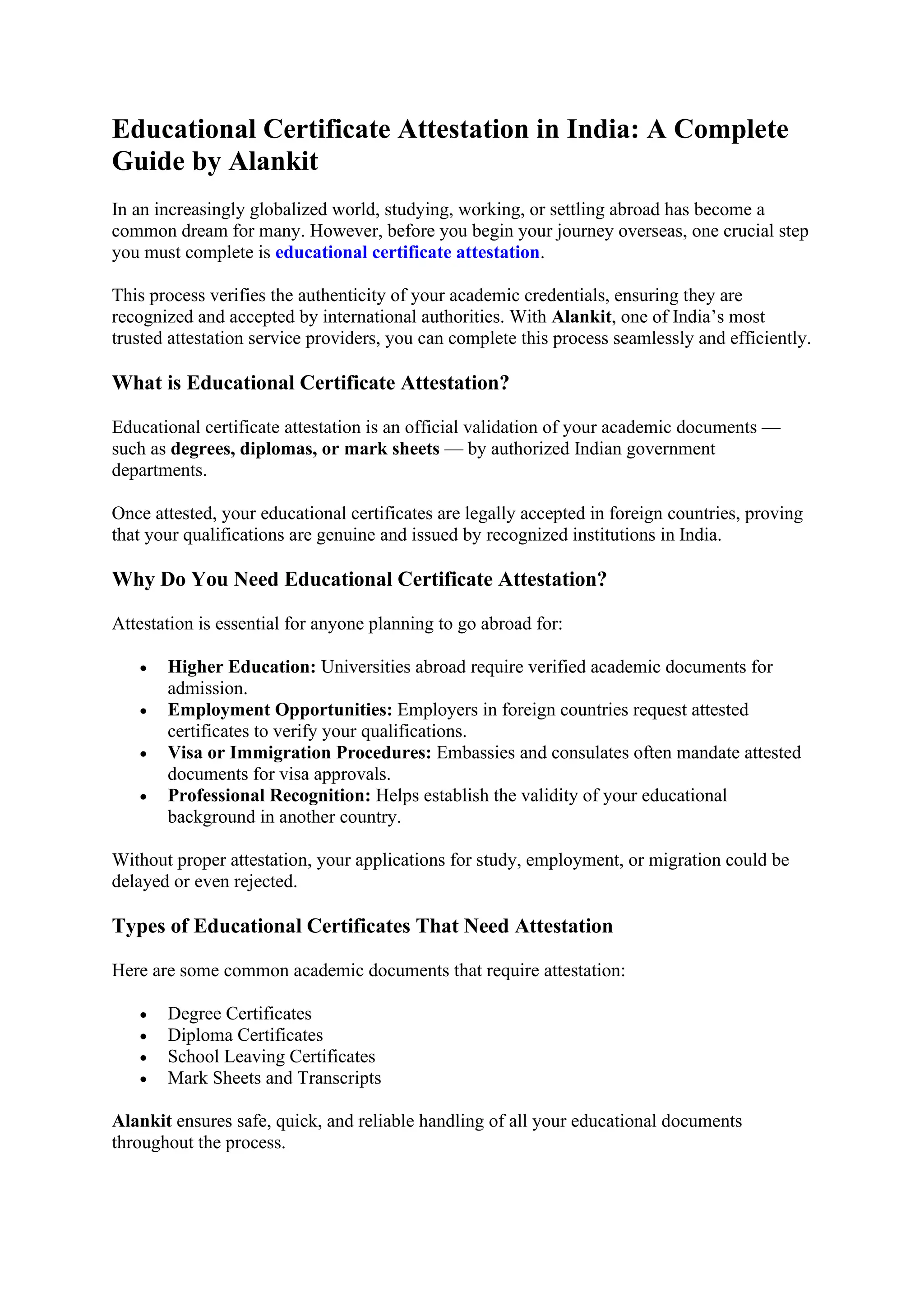 Educational Certificate Attestation in India A Complete Guide by ...