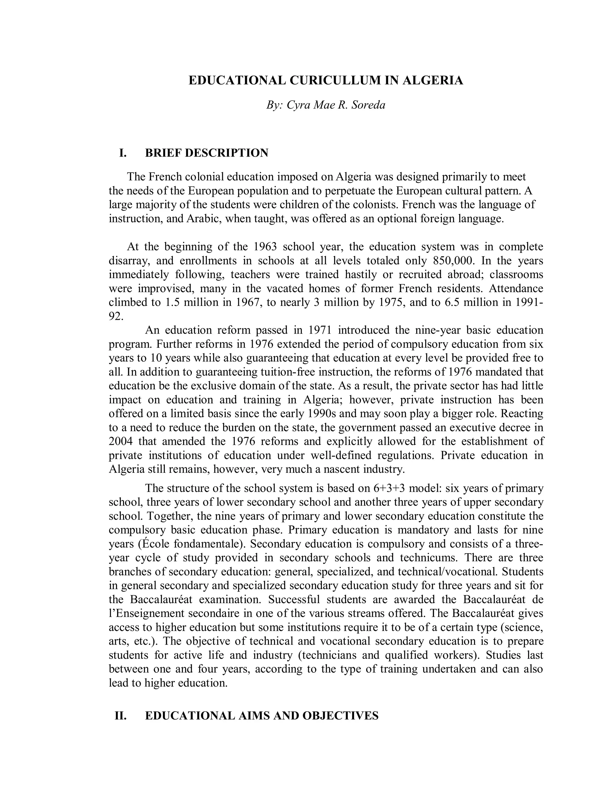 Educational Curriculum in Algeria | PDF