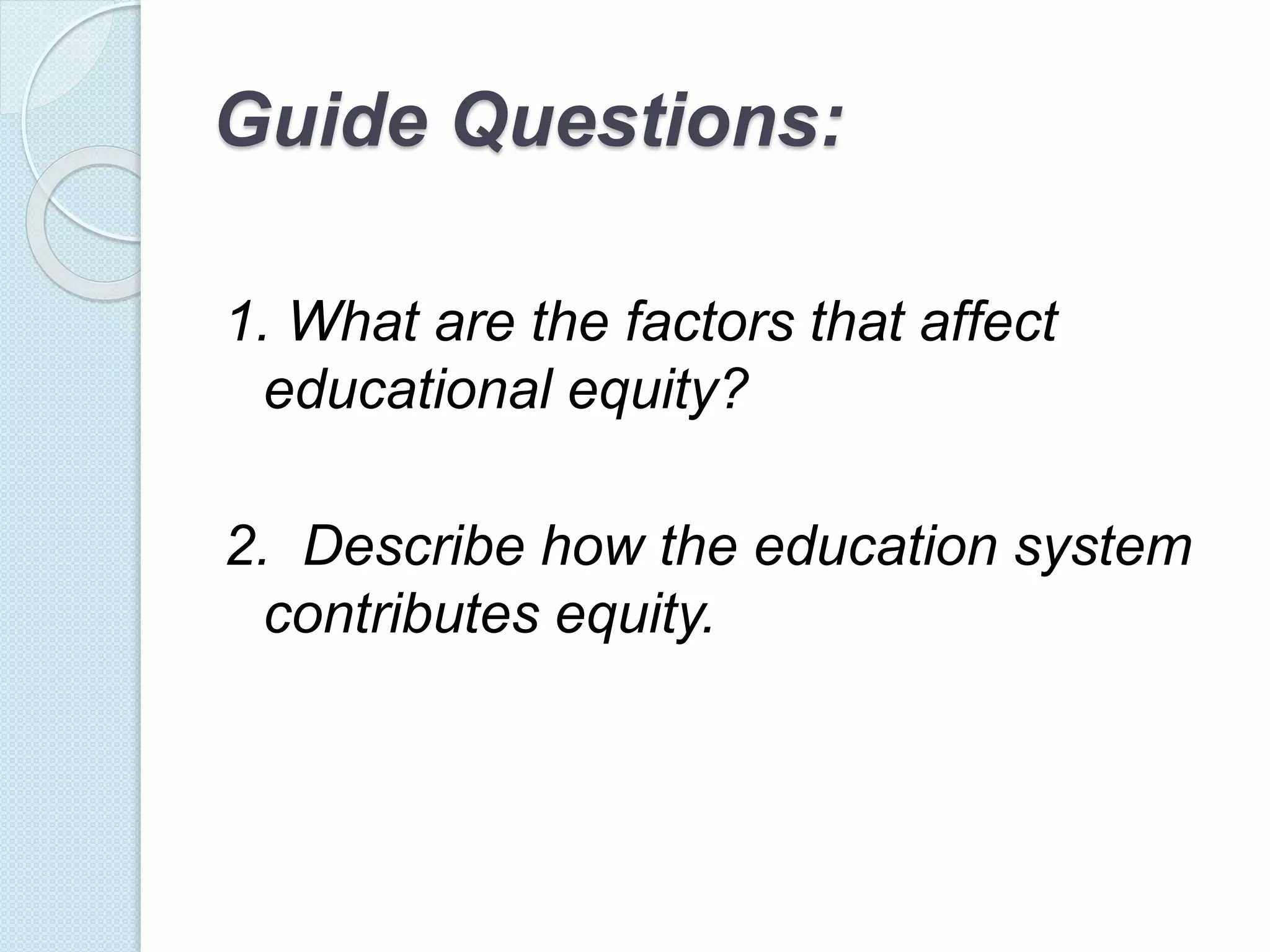 Educational Equity And Social Cohesion Pptx Ppt