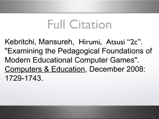 Educational Gaming | PPT | Educational Video Games | Video Game Genres