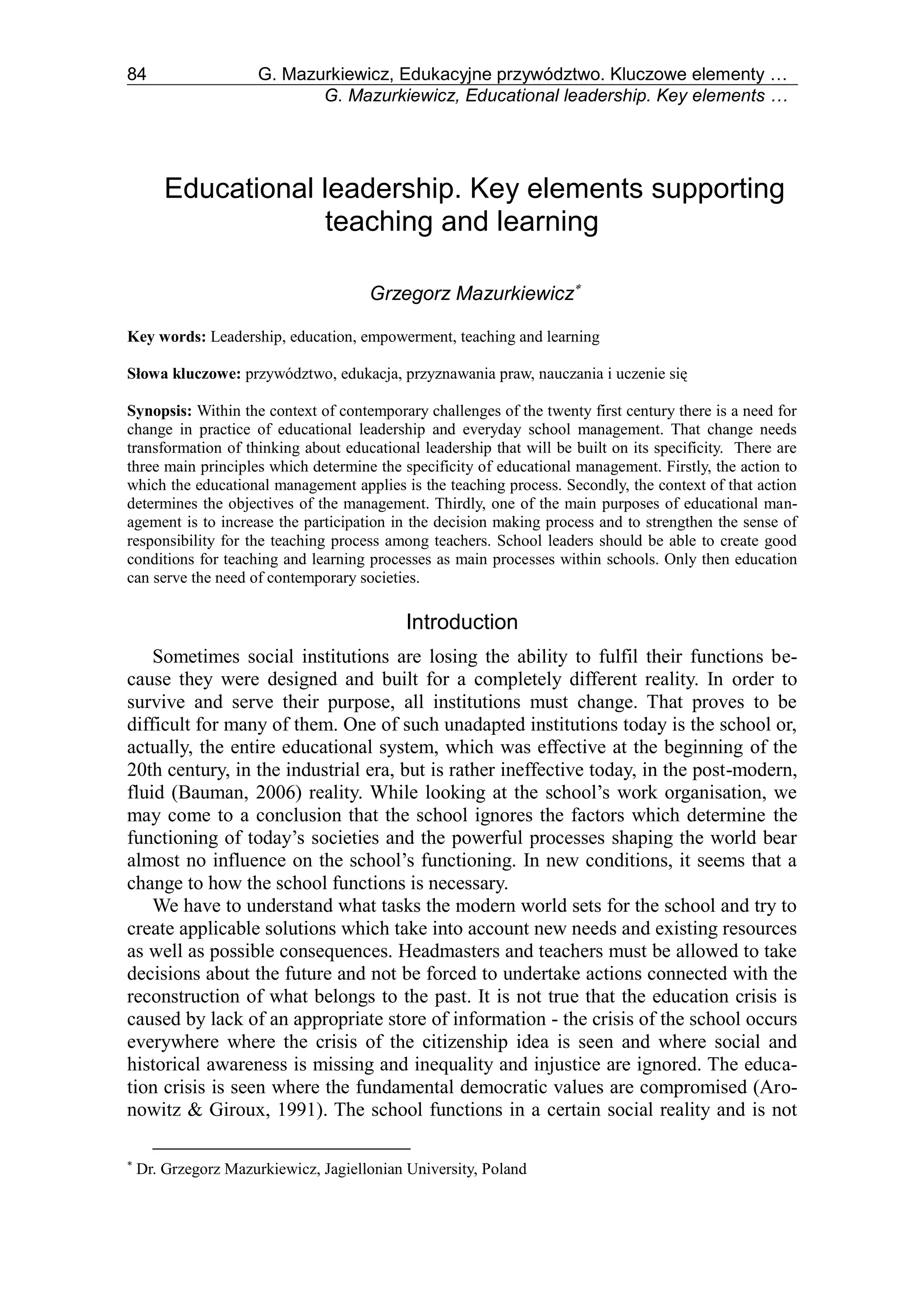 Educational leadership. key elements supporting | PDF