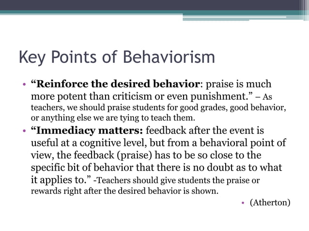 Behaviorism in Education | PPTX | Homework and Study | Education
