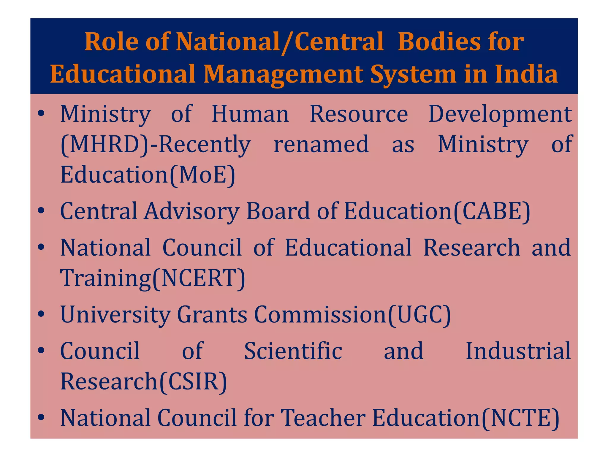 Educational management structure & roles at different levels by Dr R N ...