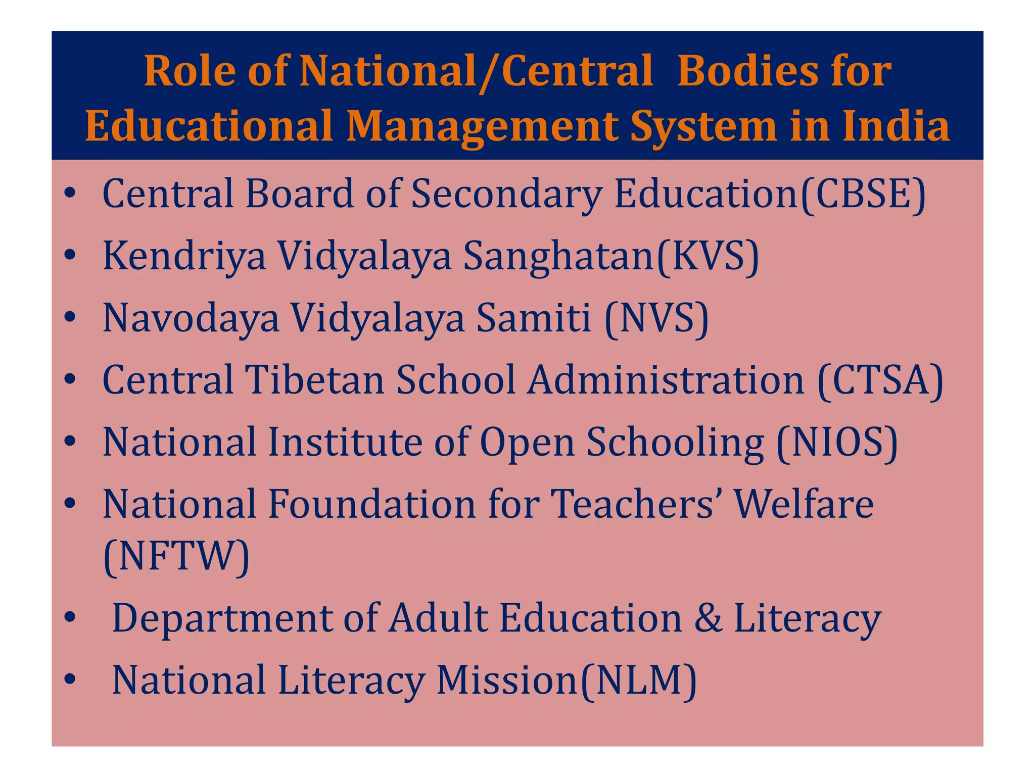 Educational management structure & roles at different levels by Dr R N ...