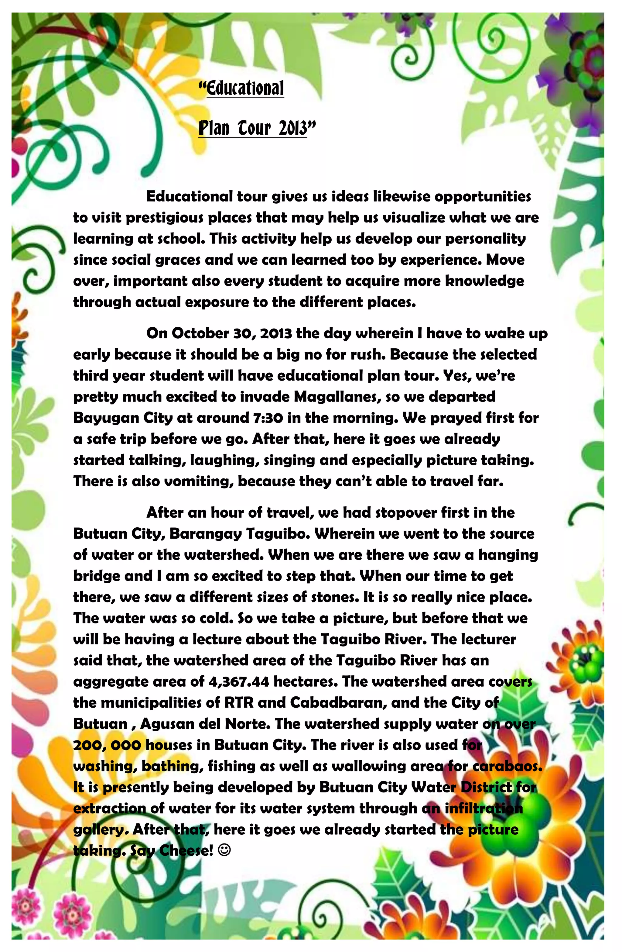 Educational Plan Tour (A NARRATIVE REPORT) | DOCX