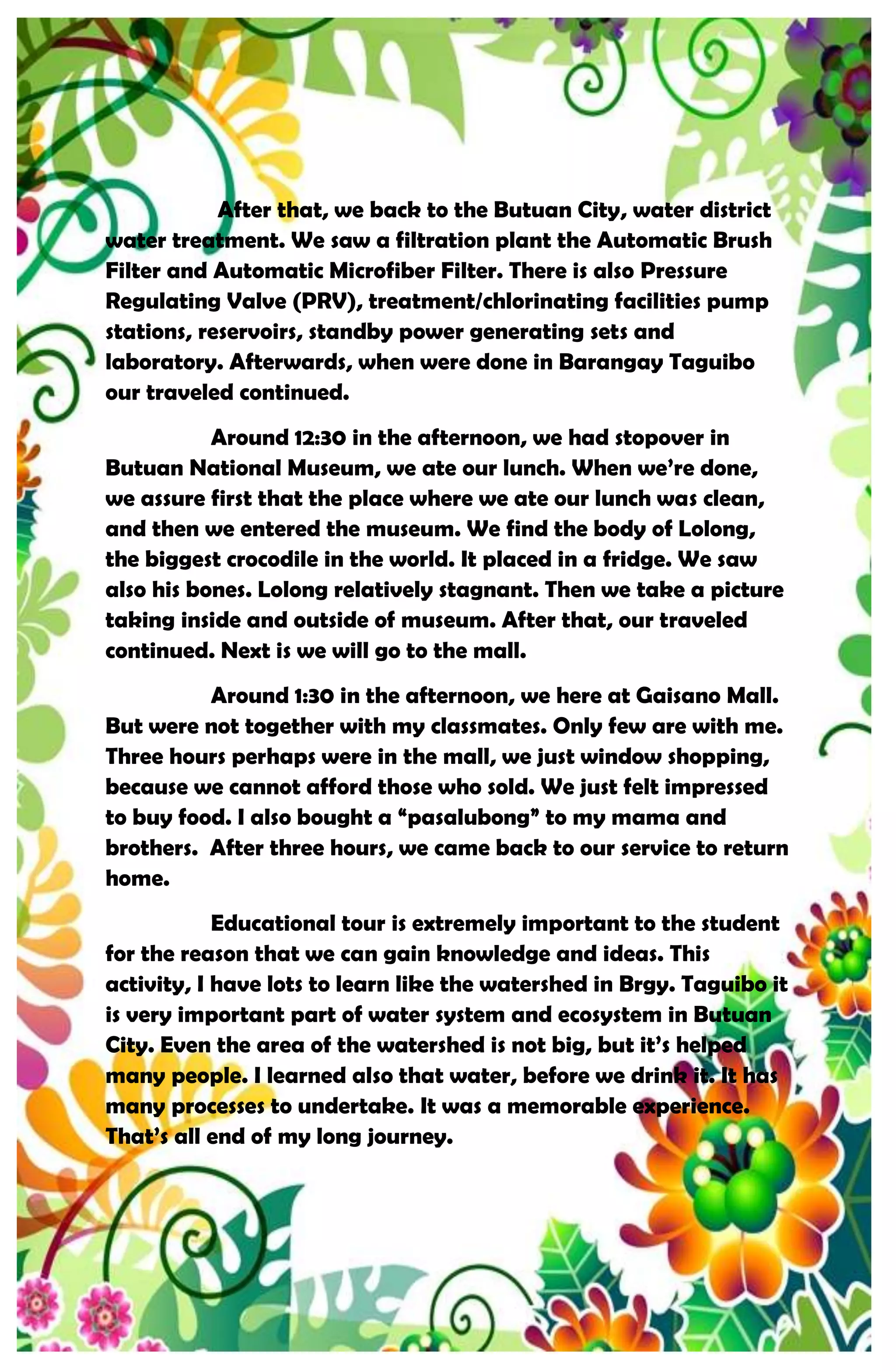Educational Plan Tour (A NARRATIVE REPORT) | DOCX
