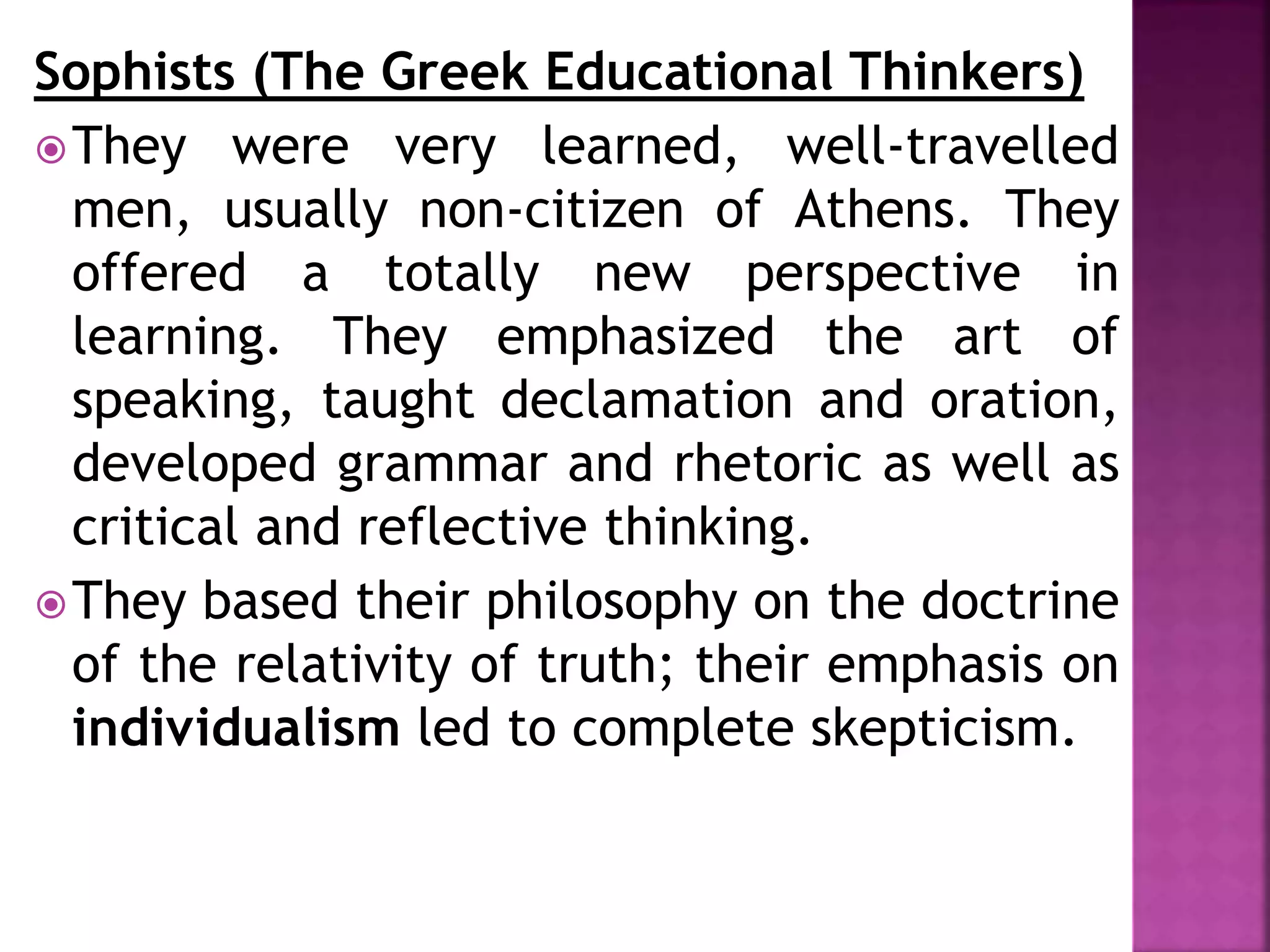 Educational philosophers (sophist and greeks) | PPTX