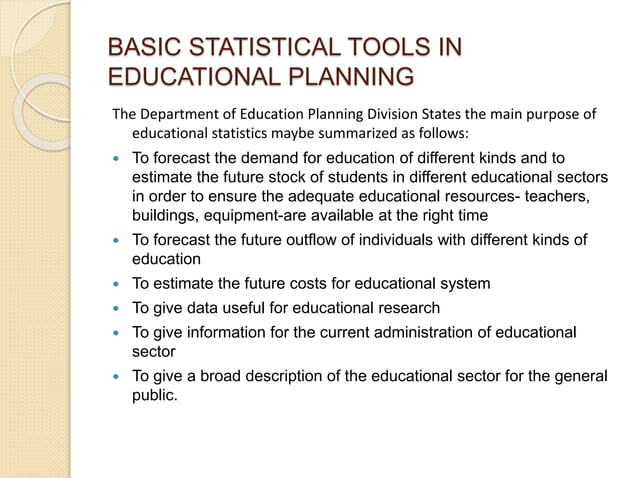 BASIC STATISTICAL TOOLS IN EDUCATIONAL PLANNING | PPTX | Educational ...