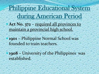Educational system during american period presentation | PPTX