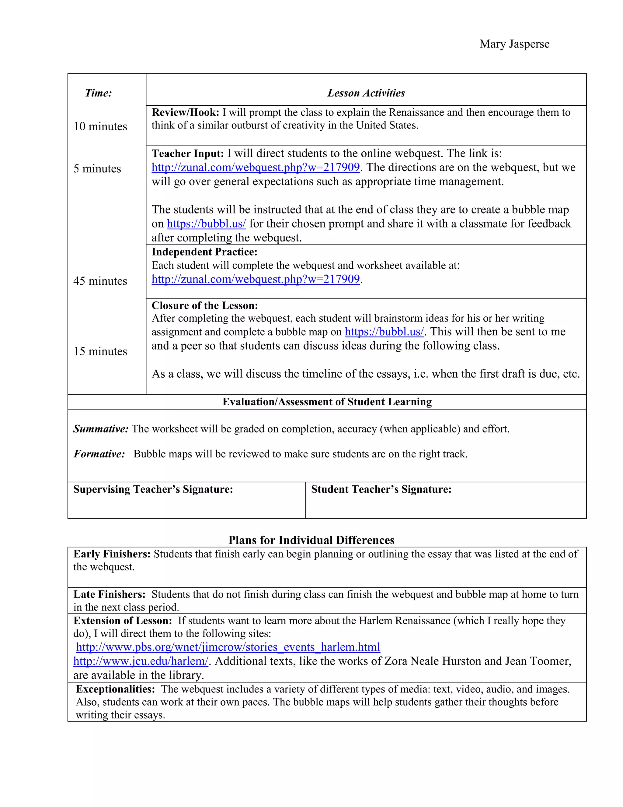 Harlem Renaissance Lesson Plan | DOCX | Educational Assessment | Education