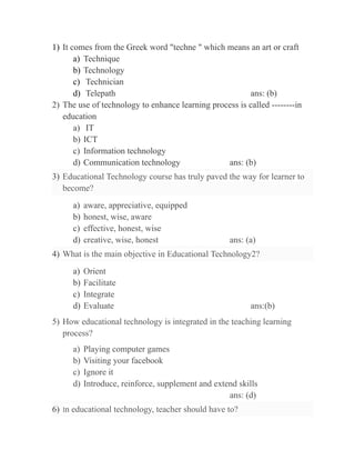 Educational technology mcq | PDF