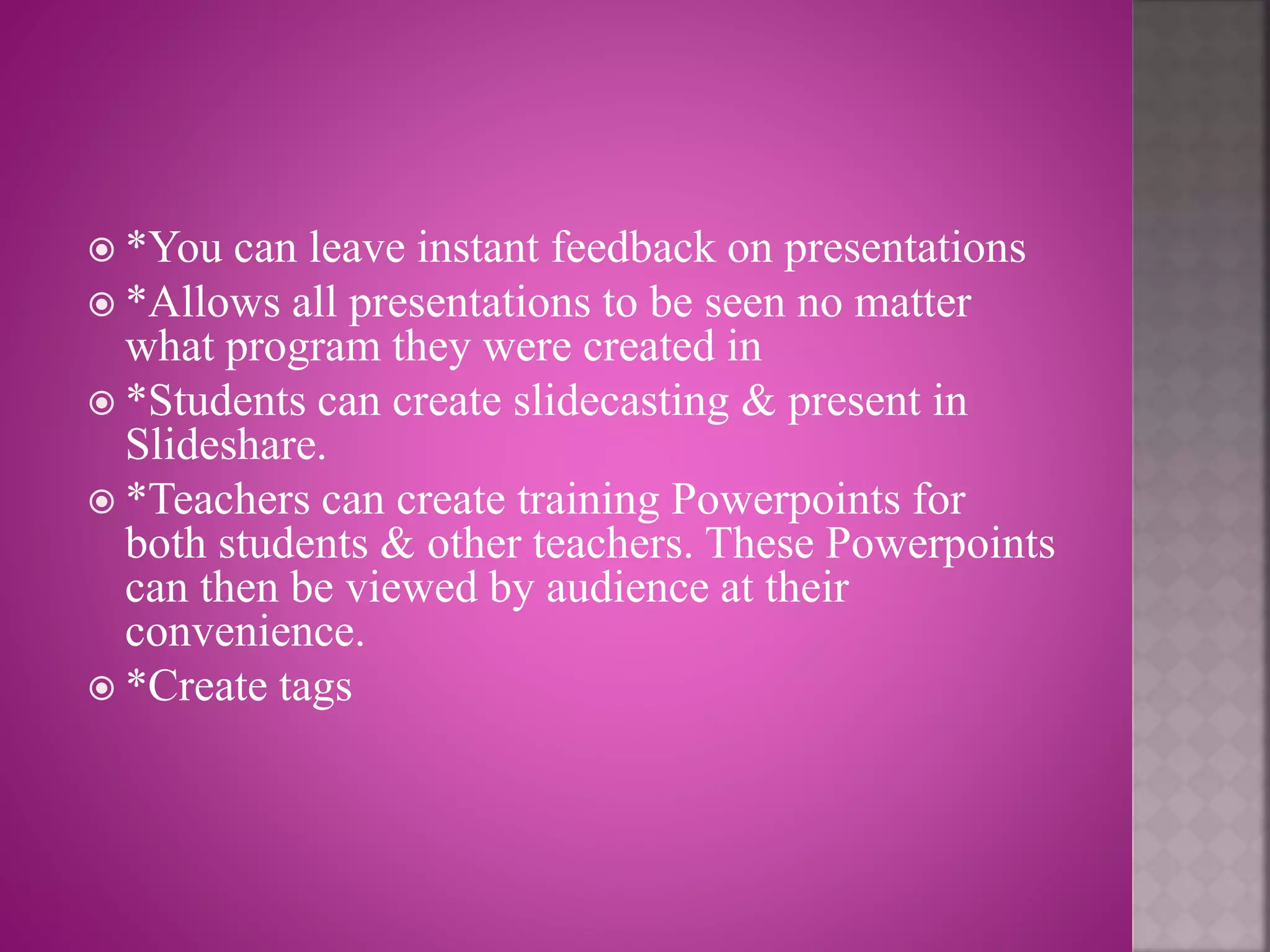 Educational uses of slideshare | PPTX