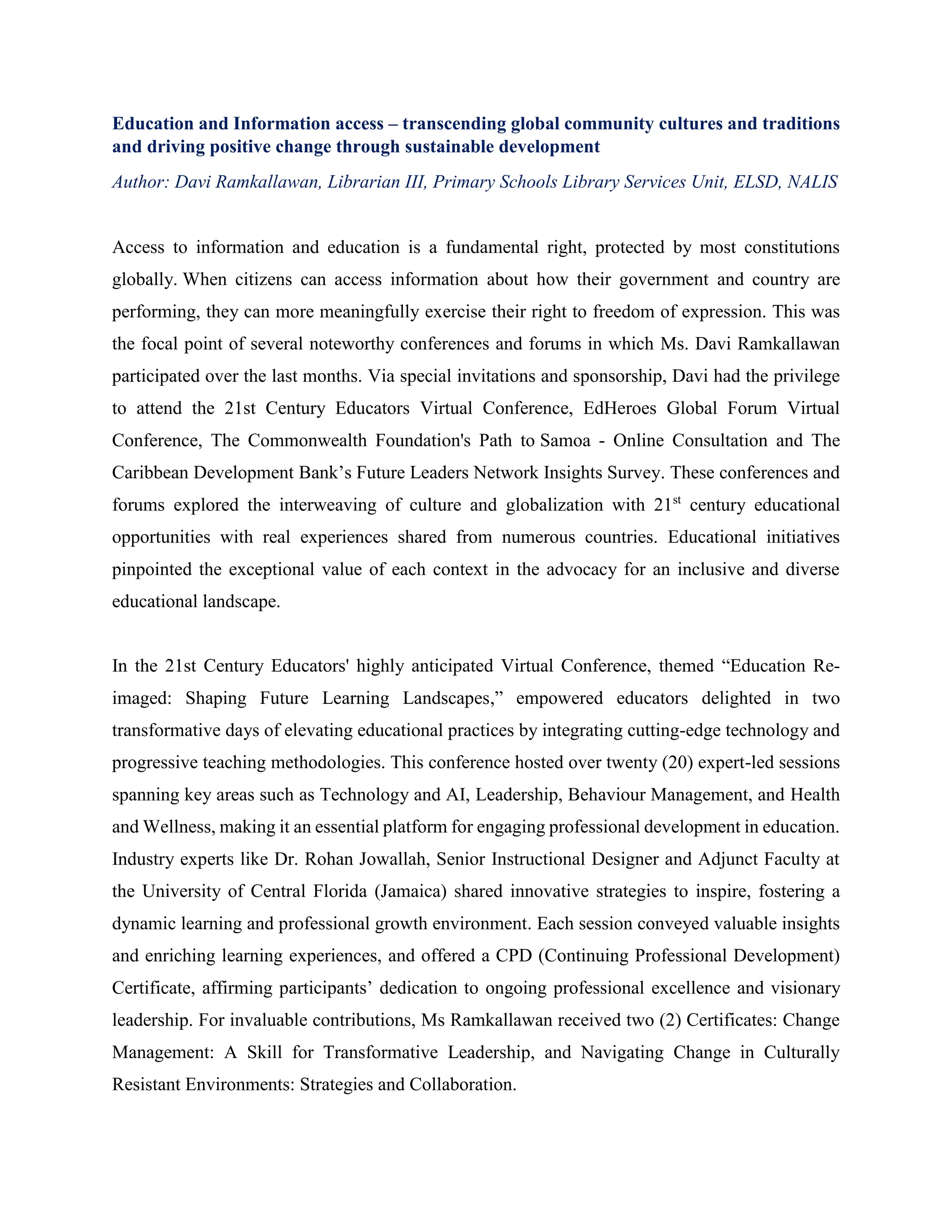 Education and Information access – Conference Attendance - DAVI ...