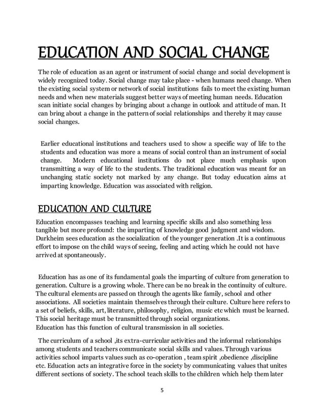 Education and social change | DOCX | Education