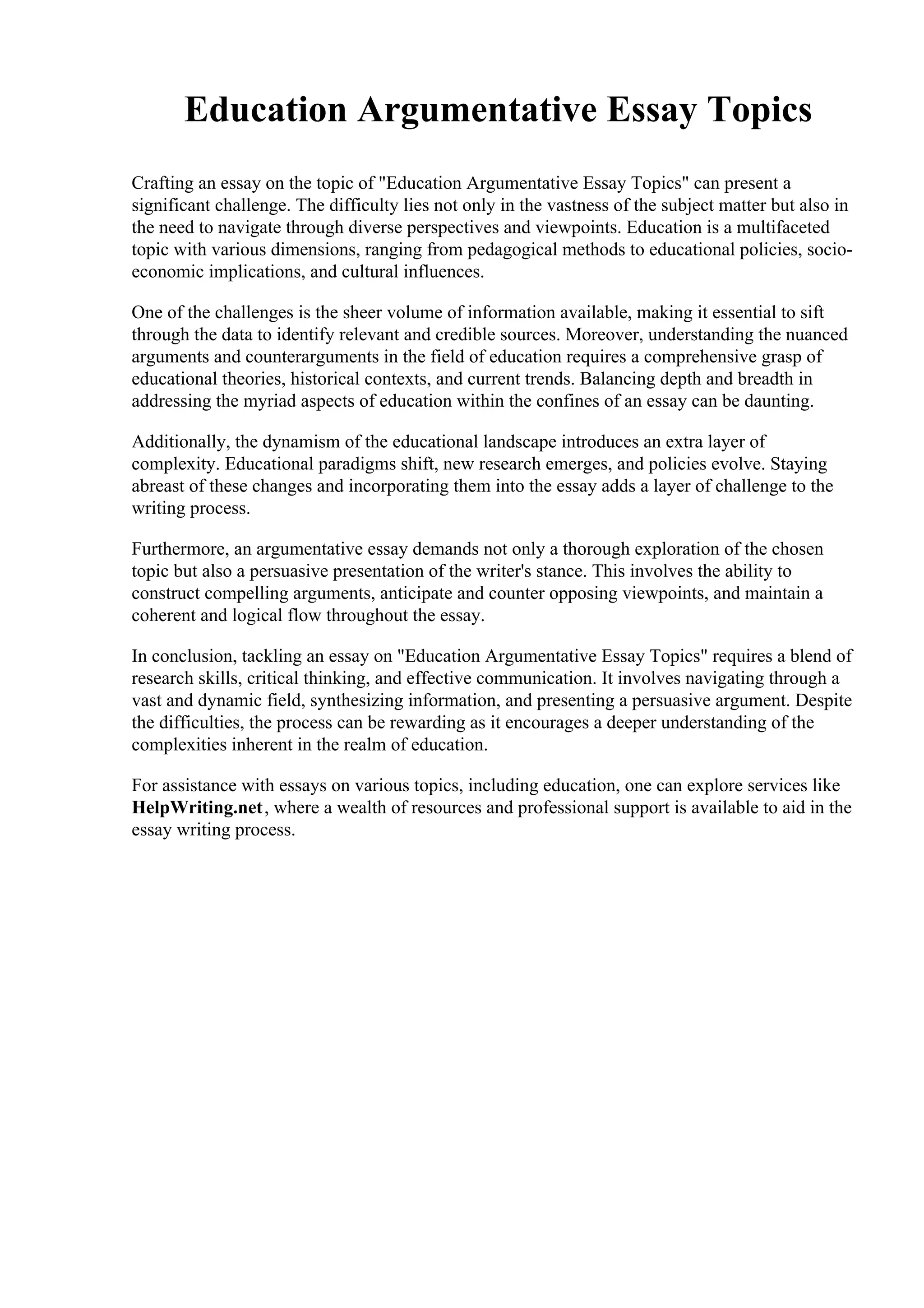 Education Argumentative Essay Topics | PDF