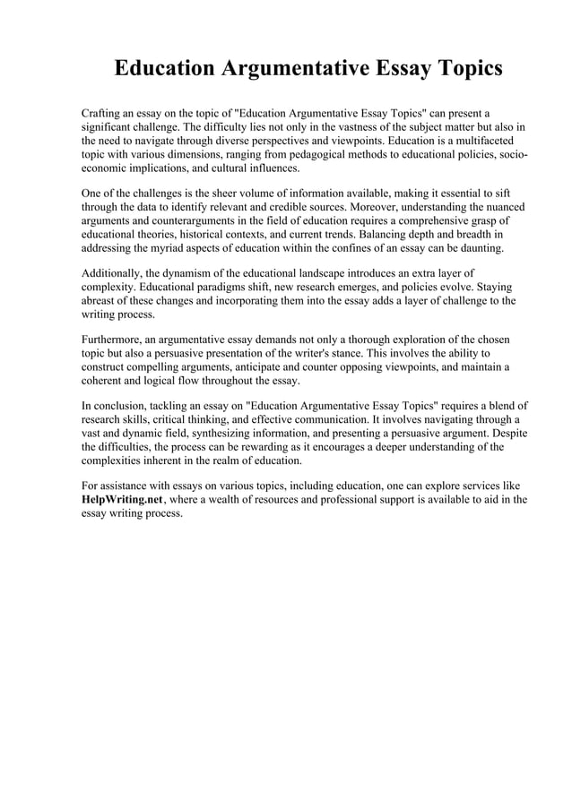 Education Argumentative Essay Topics | PDF