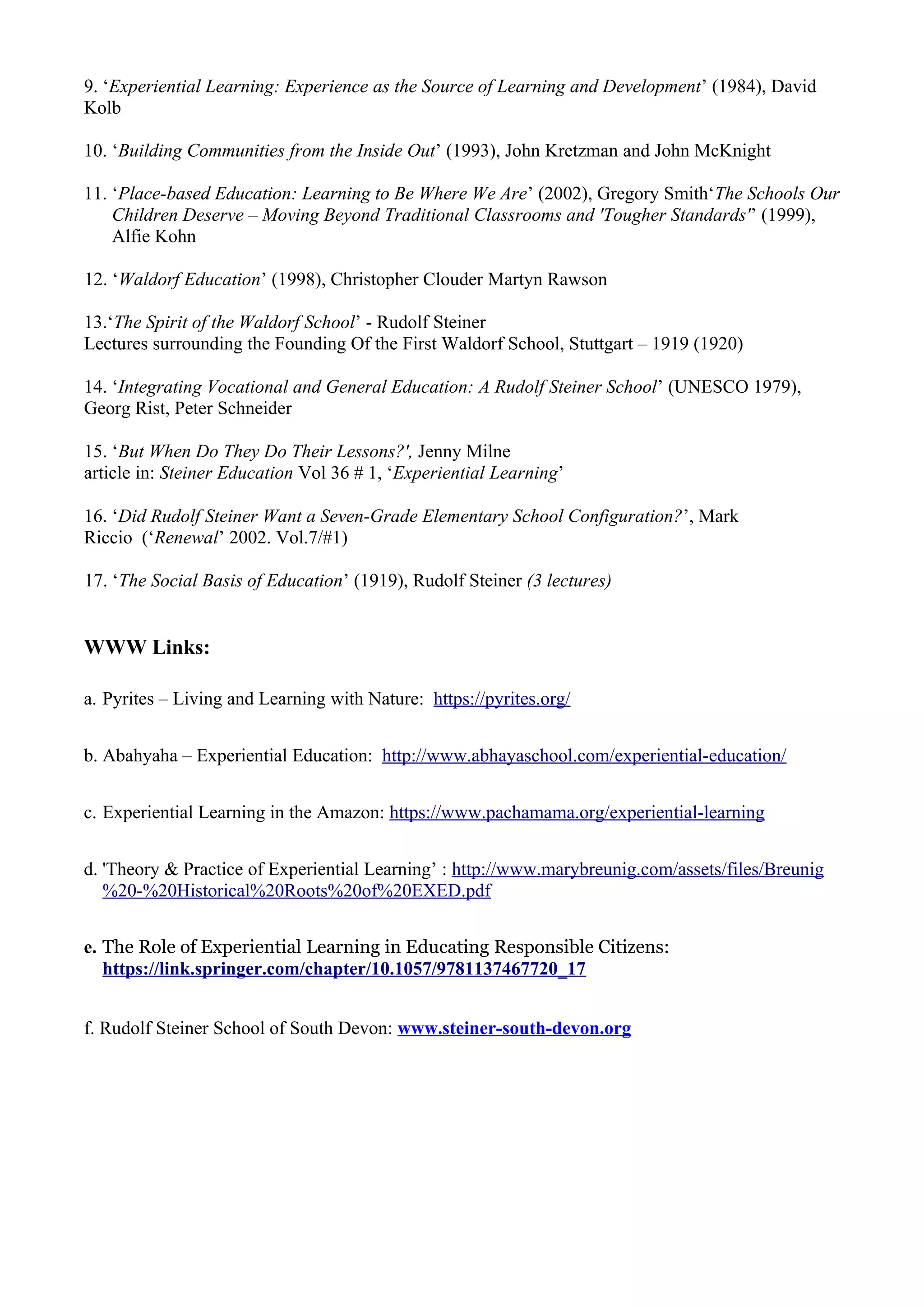 Education as an Art - Experiential Learning in Steiner Schools | PDF