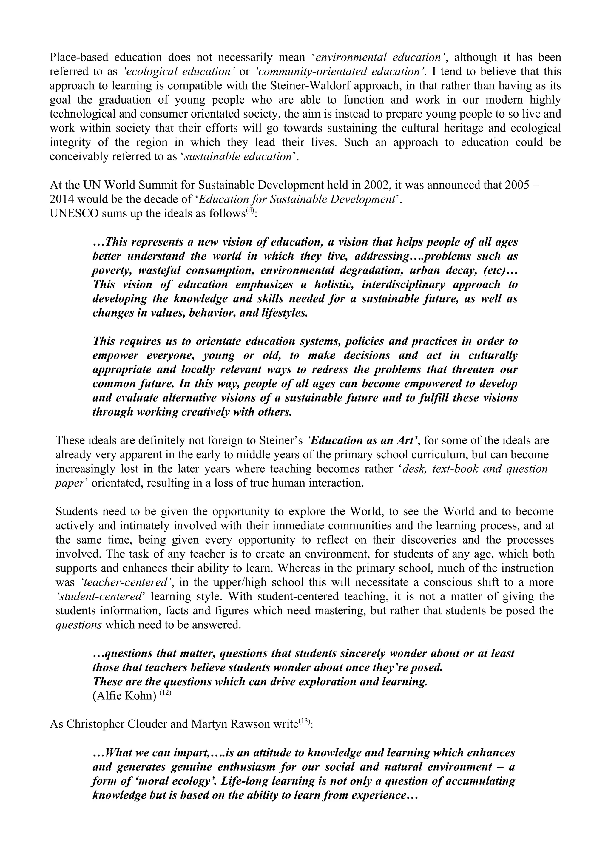 Education as an Art - Experiential Learning in Steiner Schools | PDF