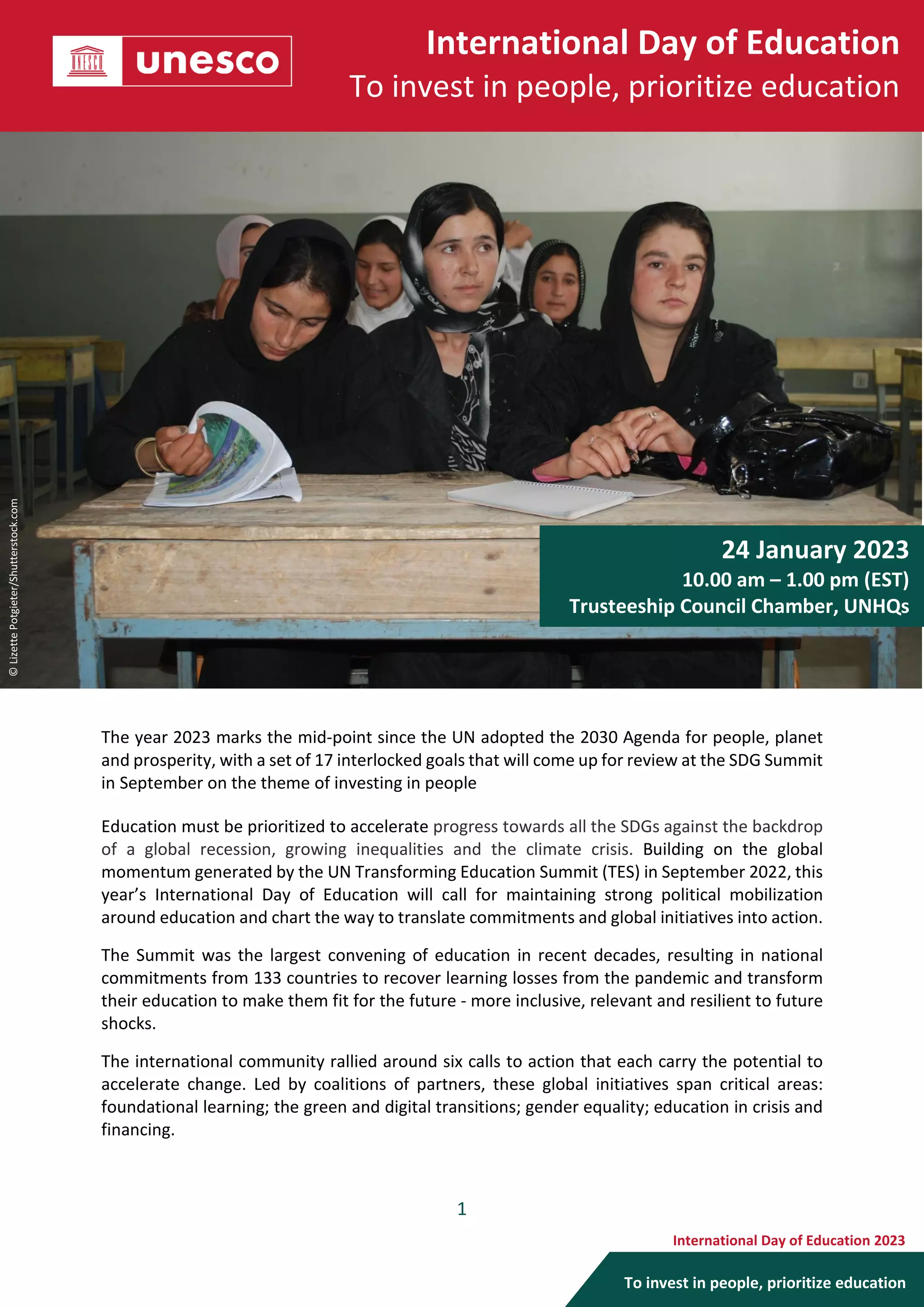 To Invest in People, Prioritize Education - International Day of Education 2023 | PDF