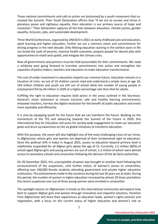 To Invest in People, Prioritize Education - International Day of Education 2023 | PDF