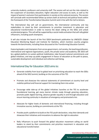 To Invest in People, Prioritize Education - International Day of Education 2023 | PDF