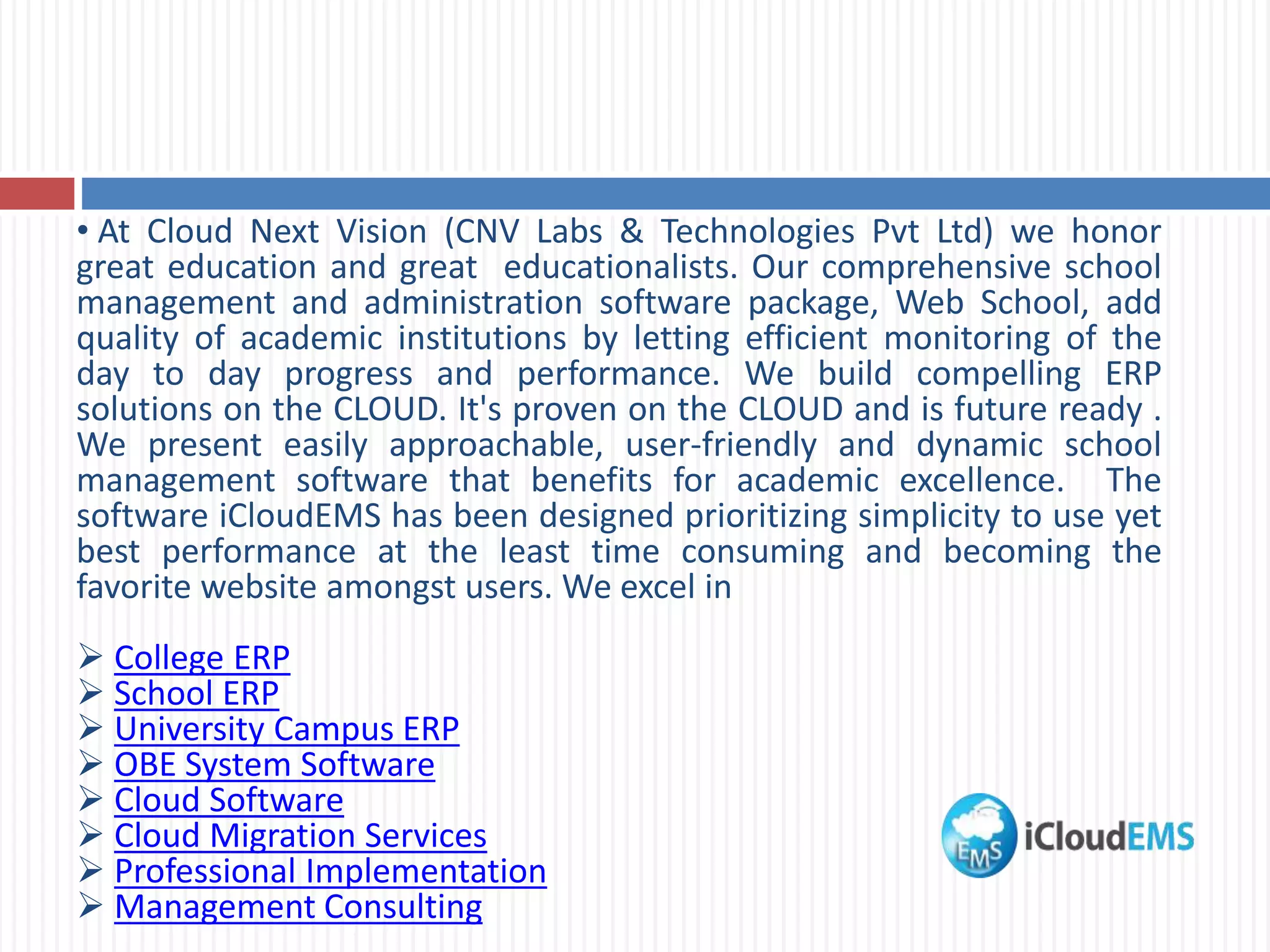 iCloudEMS - Education ERP Presentation | PPTX