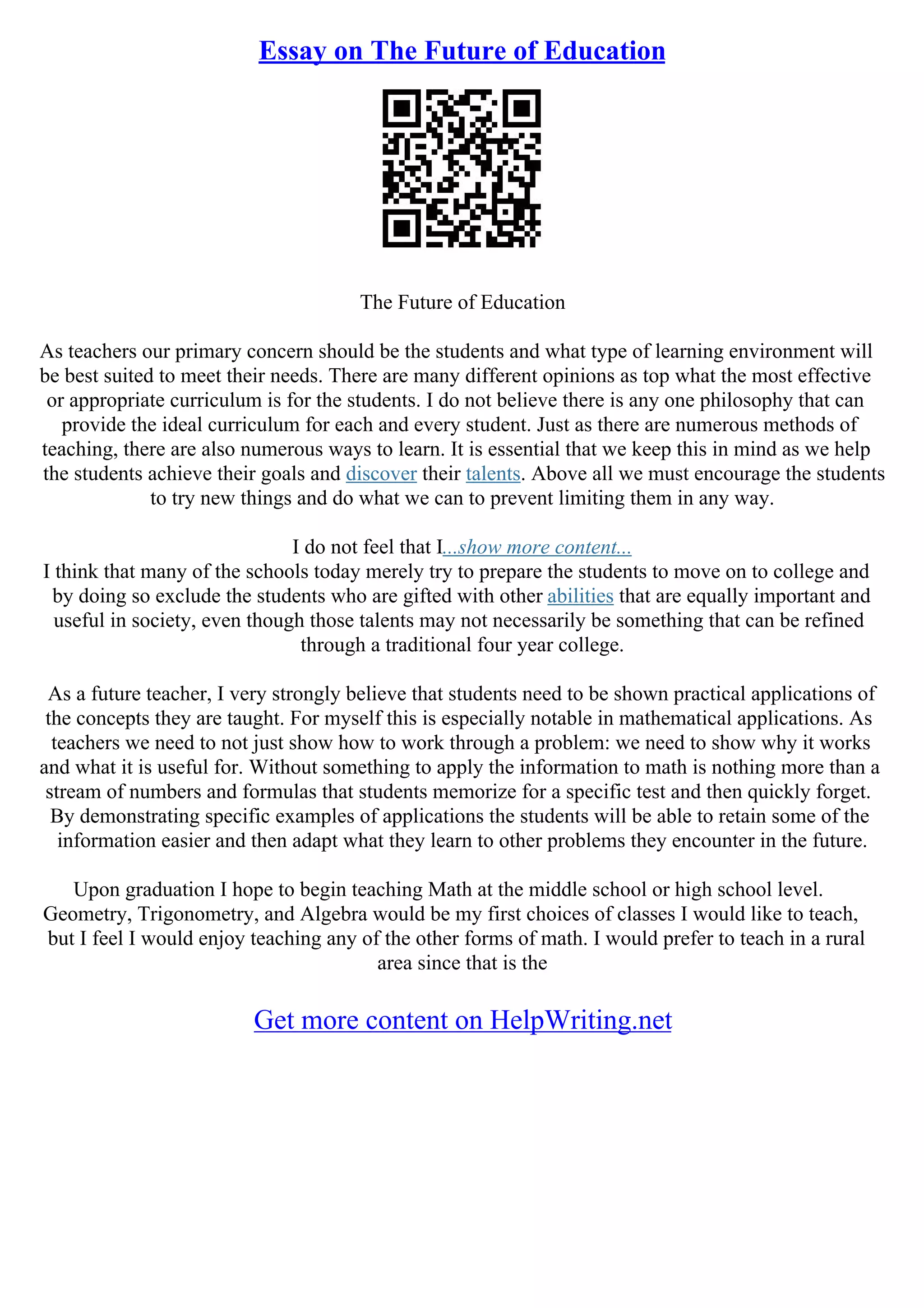 Education Essay Example | PDF | Daycare and Pre-School | Parenting