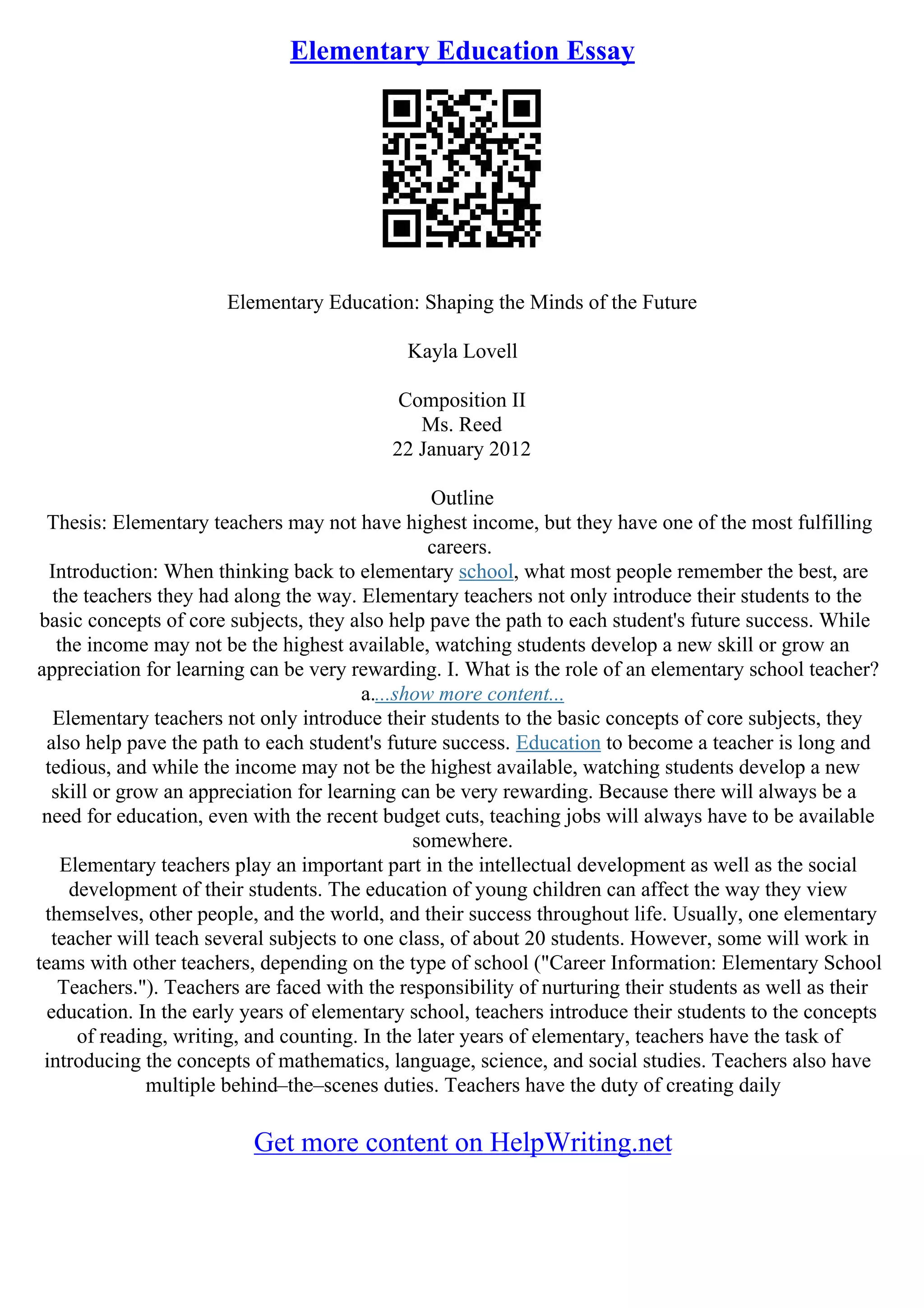 Education Essay Example | PDF | Daycare and Pre-School | Parenting