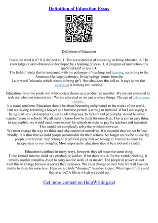 Education Essay Example | PDF | Daycare and Pre-School | Parenting