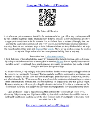 Education Essay Example | PDF | Daycare and Pre-School | Parenting